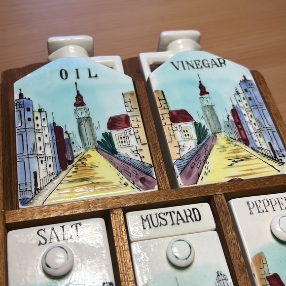 Vintage | Kitchen | Vintage Japan Ceramic Condiments Jar Set Wooden ...